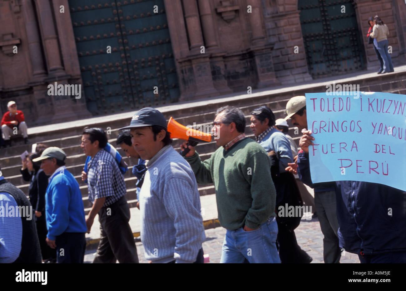 Political demonstration of health workers in Cusco asking for Gringos ...
