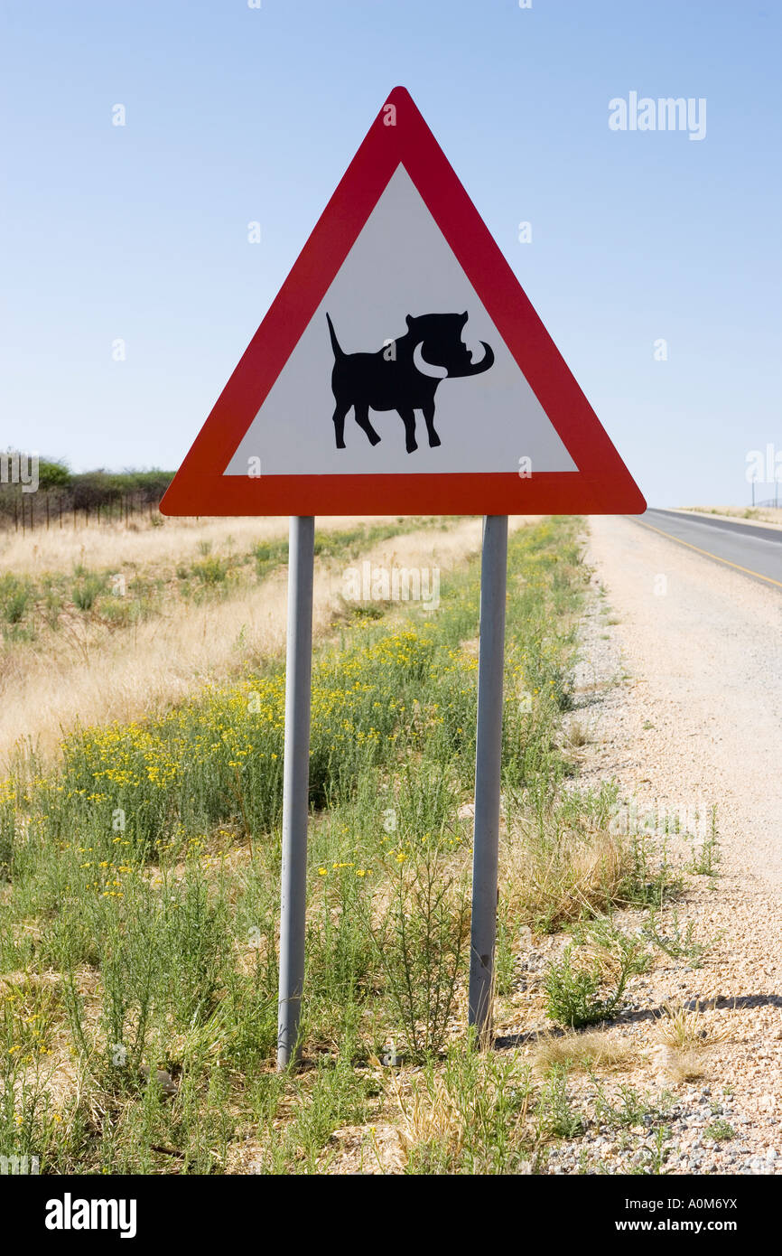 Warthog Warning Road Sign Namibia Stock Photo - Alamy