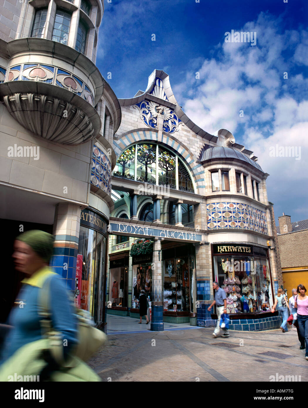 The entrance to the Royal Arcade shopping mall, Norwich city centre ...