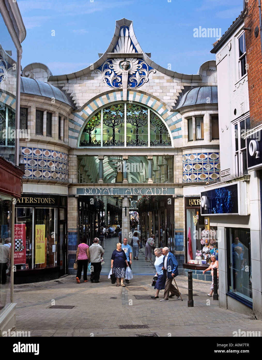 The Arcade St entrance to the Royal Arcade shopping mall, Norwich ...
