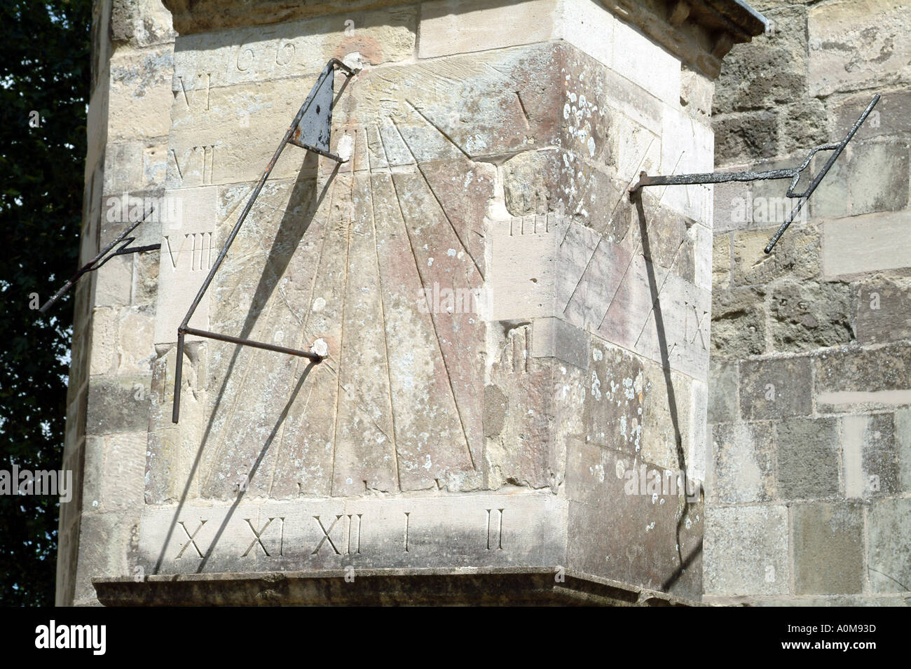 Sundial dating from 1676 in Wimbourne Minster Dorset South England UK ...