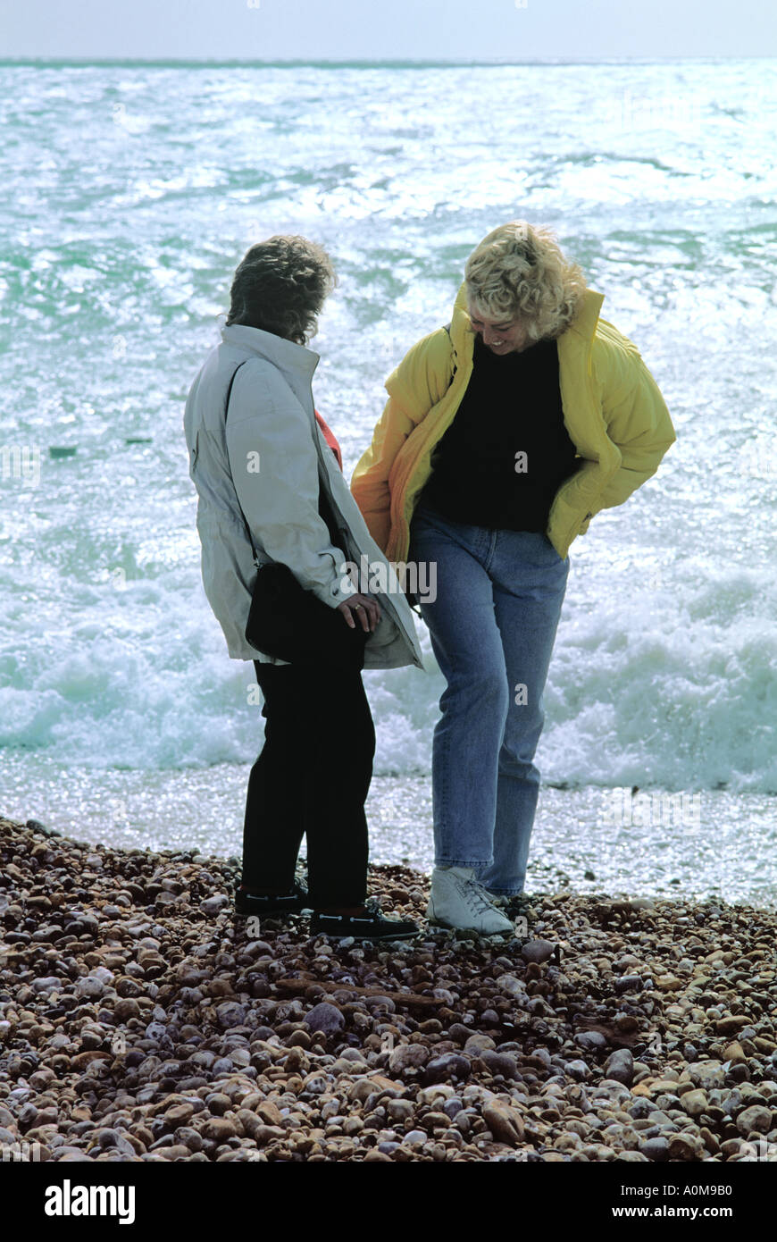 Conversation between friends on beach Stock Photo - Alamy