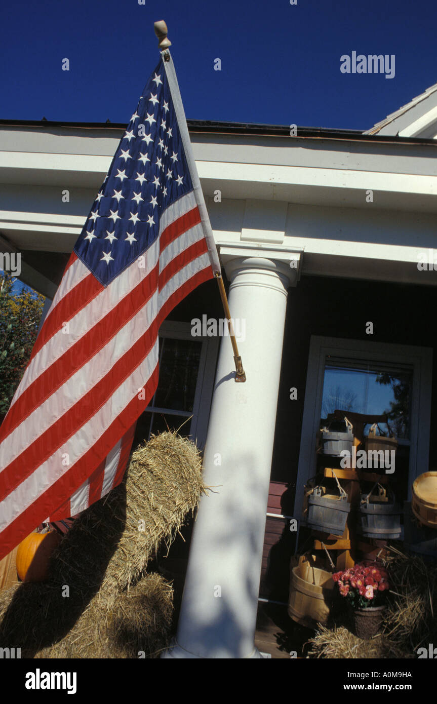 american flag on front porch Stock Photo - Alamy