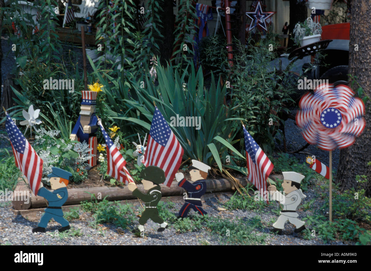 assorted patrioitic wooden figures w american flag pin wheel in motion ...