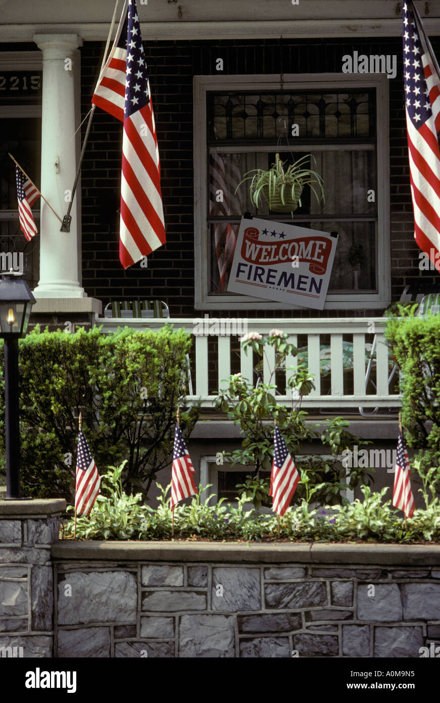 assorted assortment american flags welcome visiting firemen Stock Photo ...