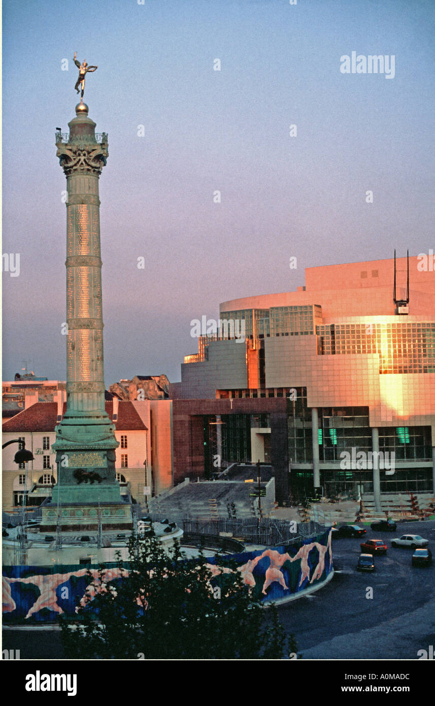 Paris France, Monument, "July Column" with the "Opera de la Bastille ...