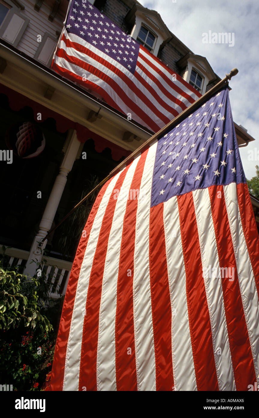rural rustic country house large american flag Stock Photo - Alamy