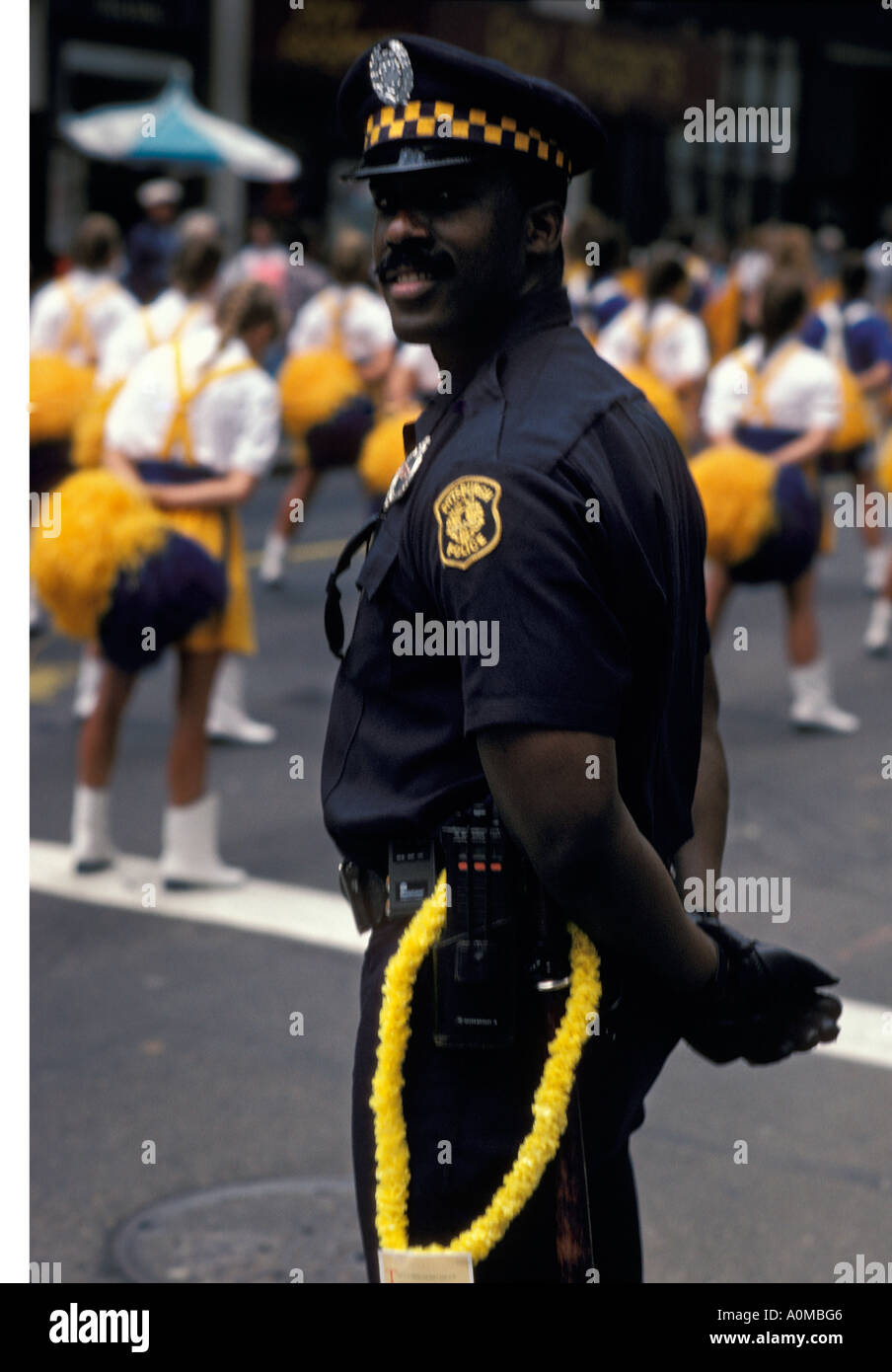 afro african american police office parade smile smiling Pittsburgh PA Pennsylvania Stock Photo ...
