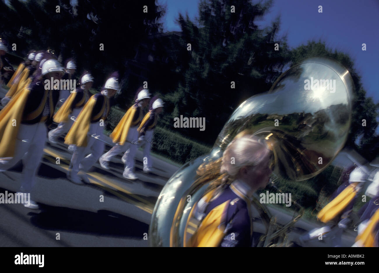 marching band tuba community small town parade movement motion blur ...