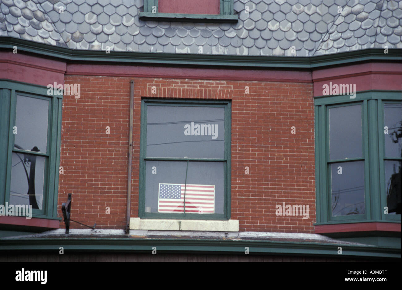 american flag in window Stock Photo - Alamy
