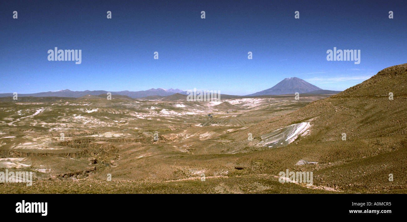 Peru Transport High Altiplano distant volcanoes on horizon Stock Photo ...