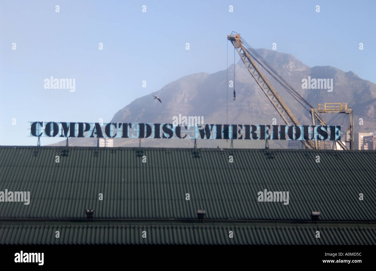 The roof and rooftop sign of the Compact Disc Wherehouse entertainment ...