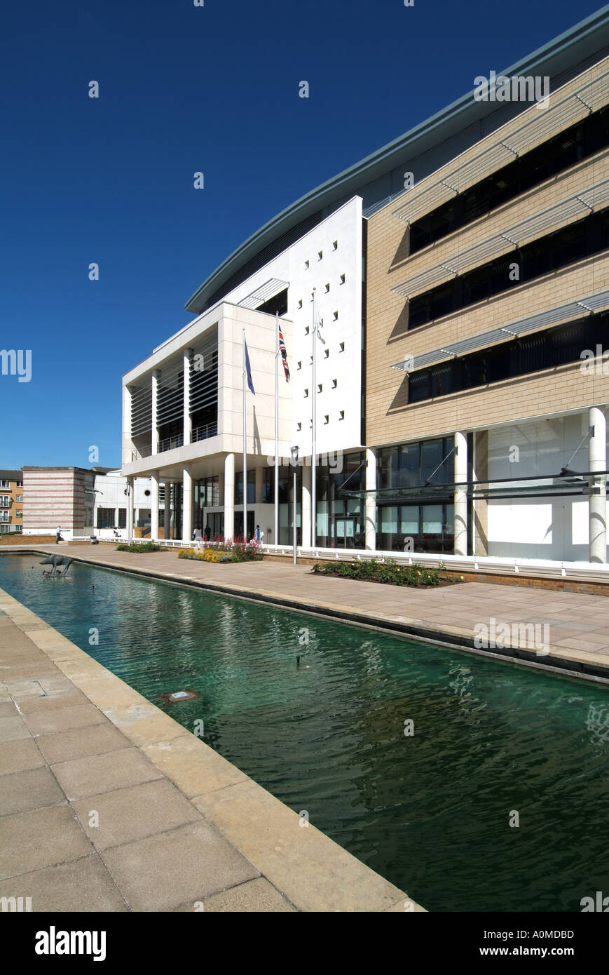 Harlow new town redeveloped civic centre with offices and water feature ...