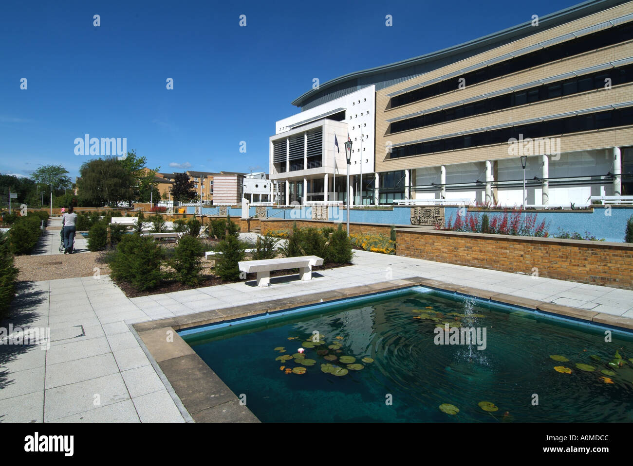 Harlow new town redeveloped civic centre with town hall and water ...