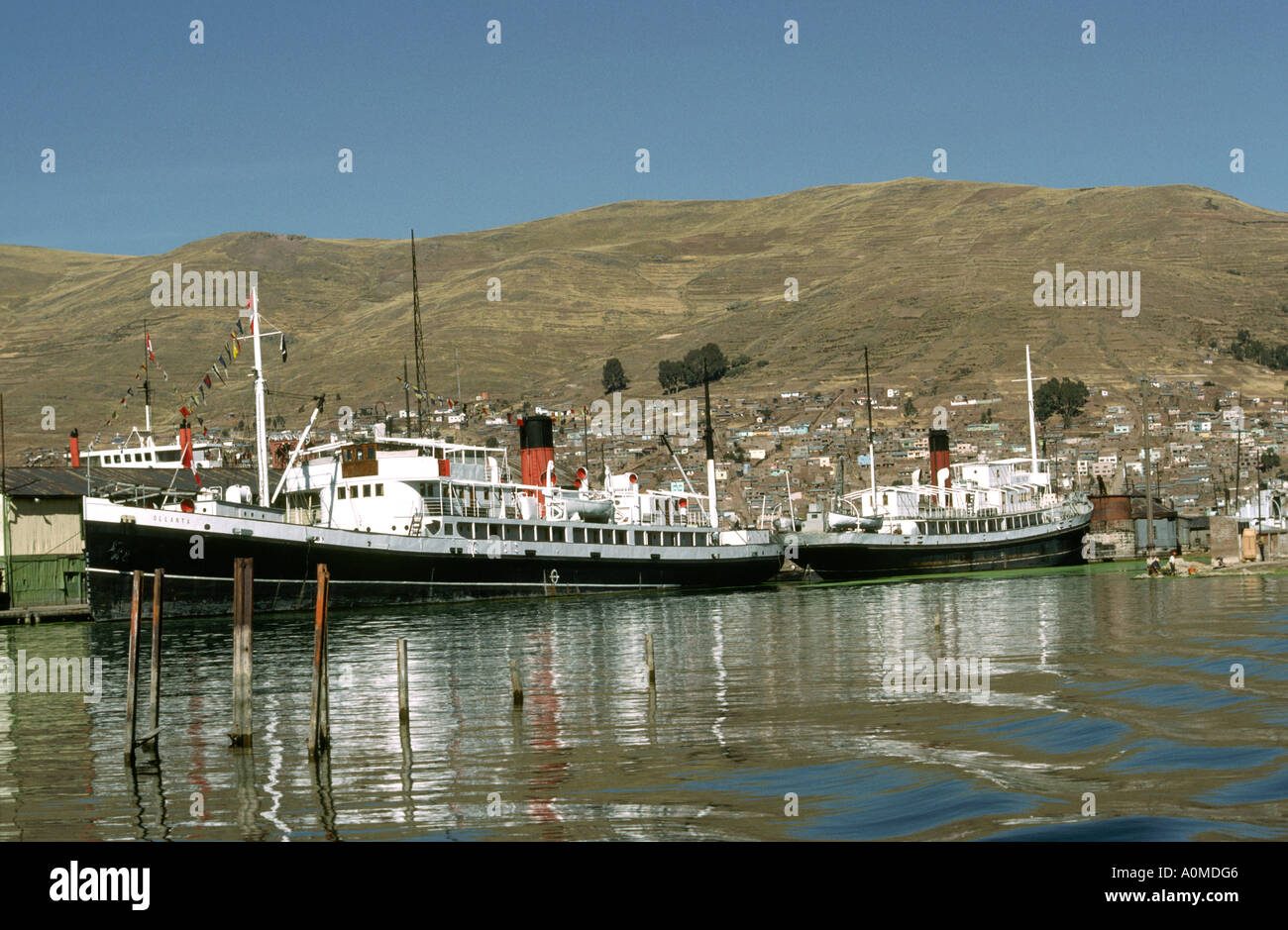 Peru Puno Lake Titicaca two old steamers SS Olanta and SS Inca Stock ...