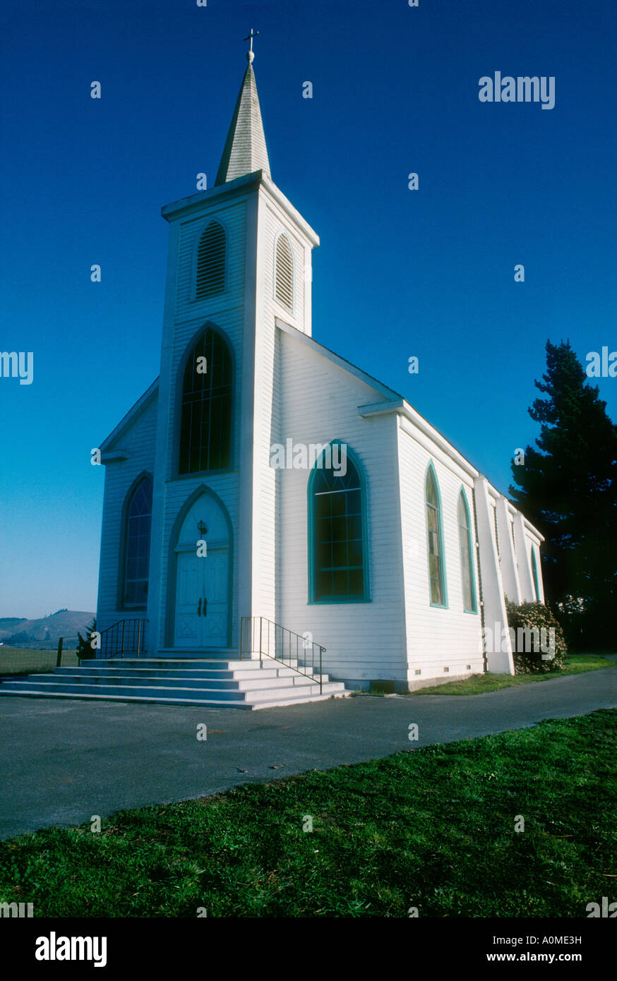 Wooden white rural church ( used in Alfred Hitchcock's film The Birds ...