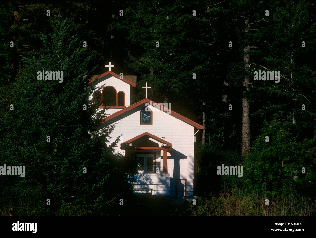 Rural church in the thick woods along the Russian River, Guernville ...