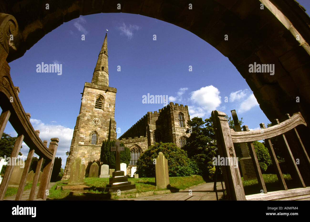 Cheshire Astbury St Marys church and churchyard from the lych gate ...