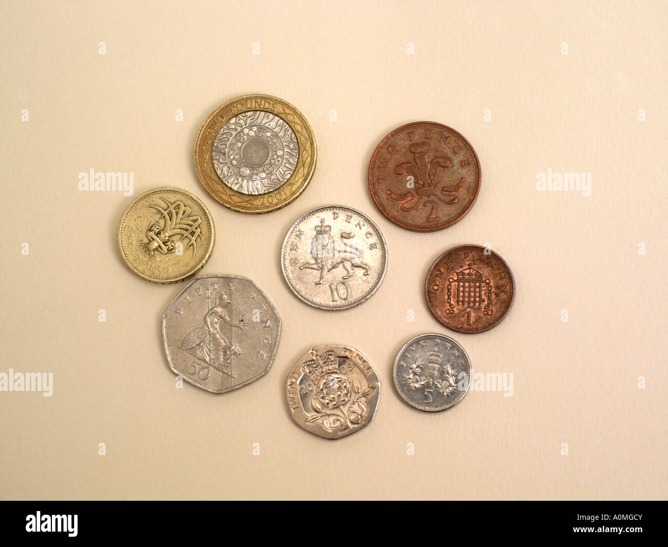 Reverse of Sterling coins Stock Photo - Alamy