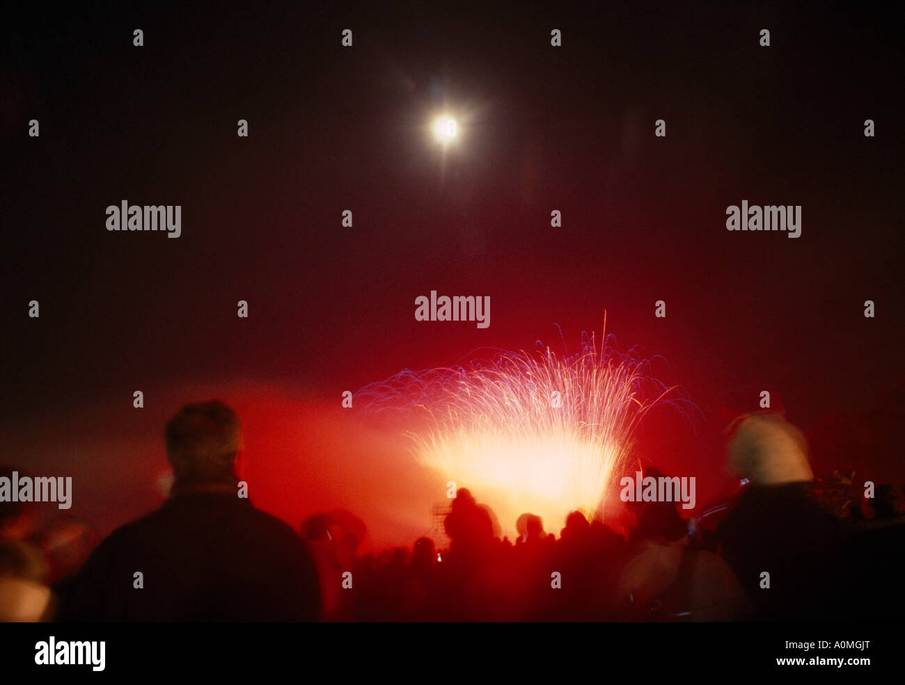 Crowd Watching Firework Display England Stock Photo - Alamy