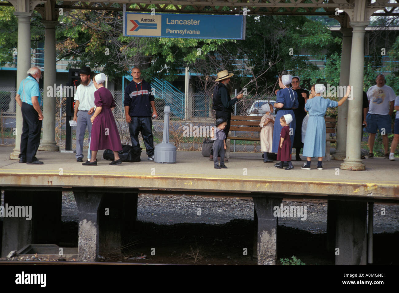 amish family awaits amtrak train Lancaster PA Pennsylvania Stock Photo ...
