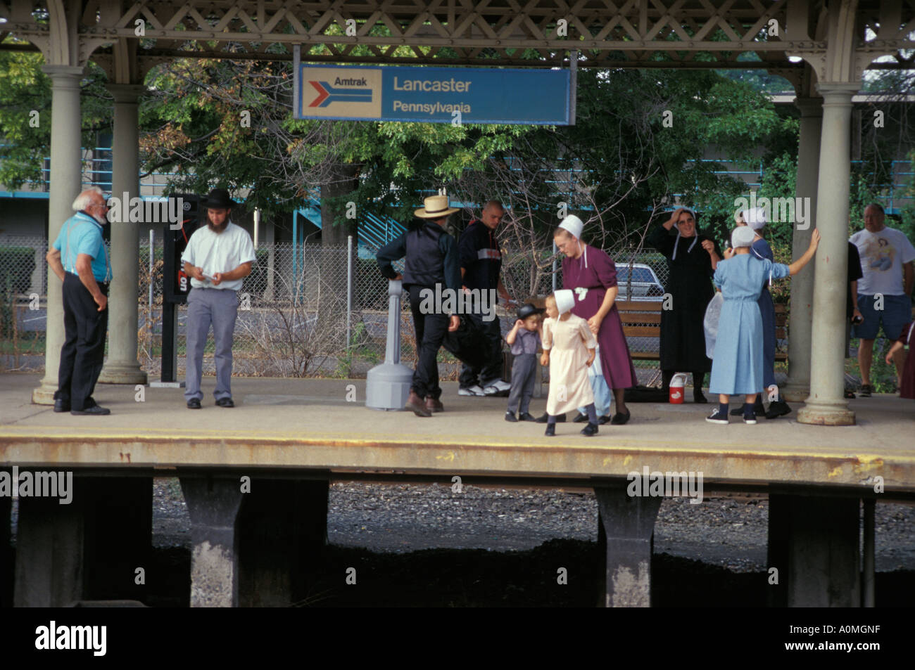 amish family awaits amtrak train Lancaster PA Pennsylvania Stock Photo ...