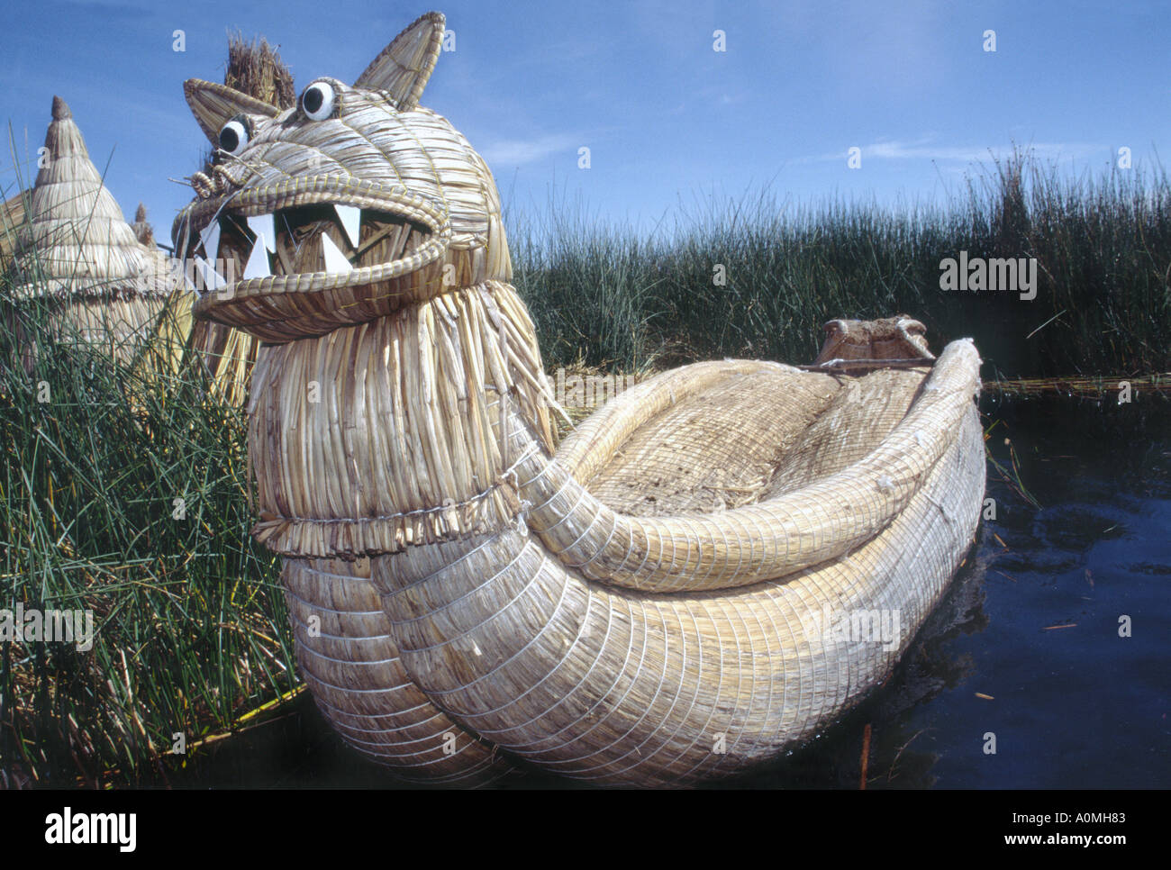 Reed boats used by the Uros people on Lake Titicaca in Peru Stock Photo ...