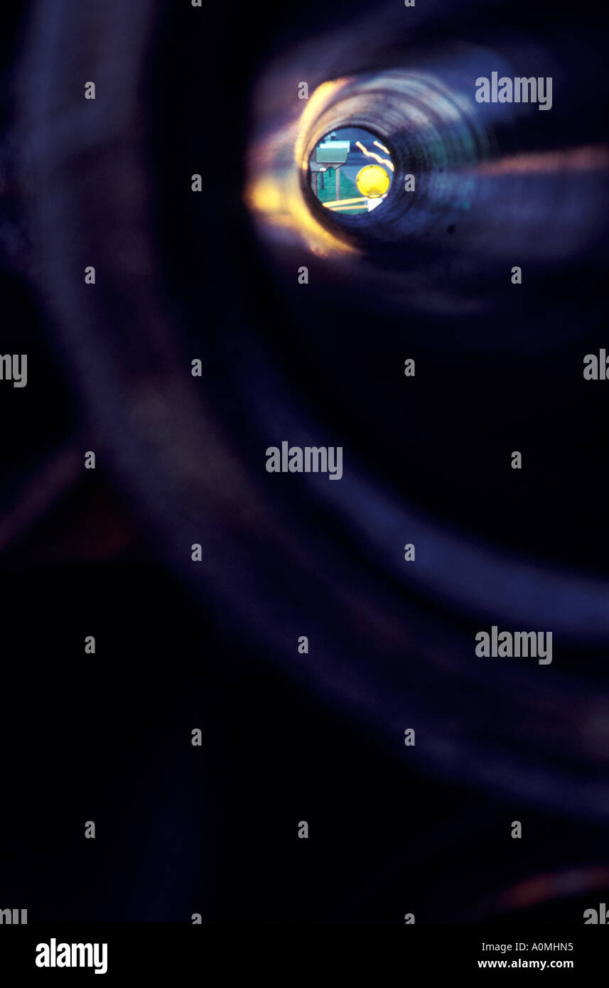 view through large construction pipe copy space Stock Photo - Alamy