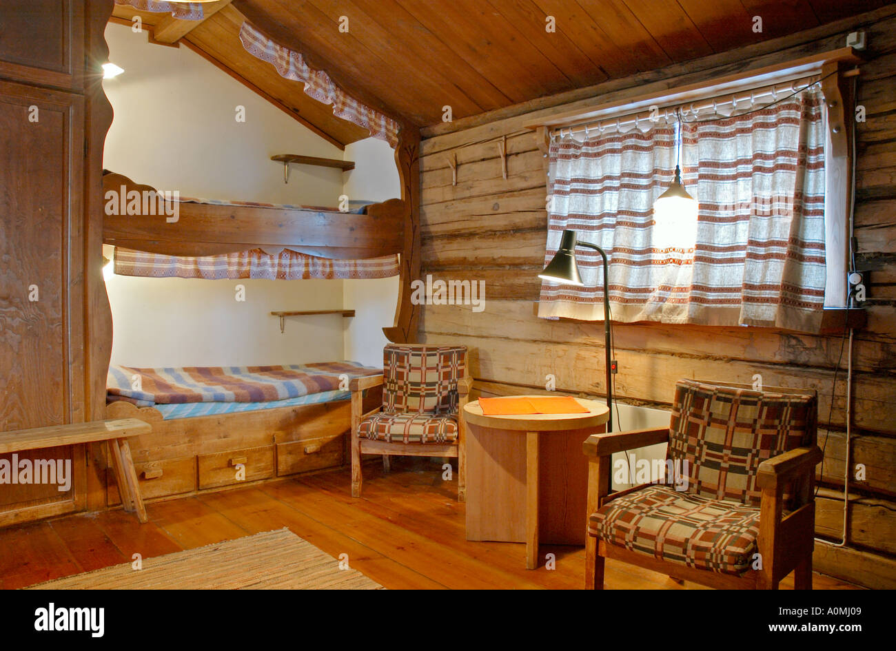 Interior of an old wooden mountain hut vålådalen north of sweden Stock ...