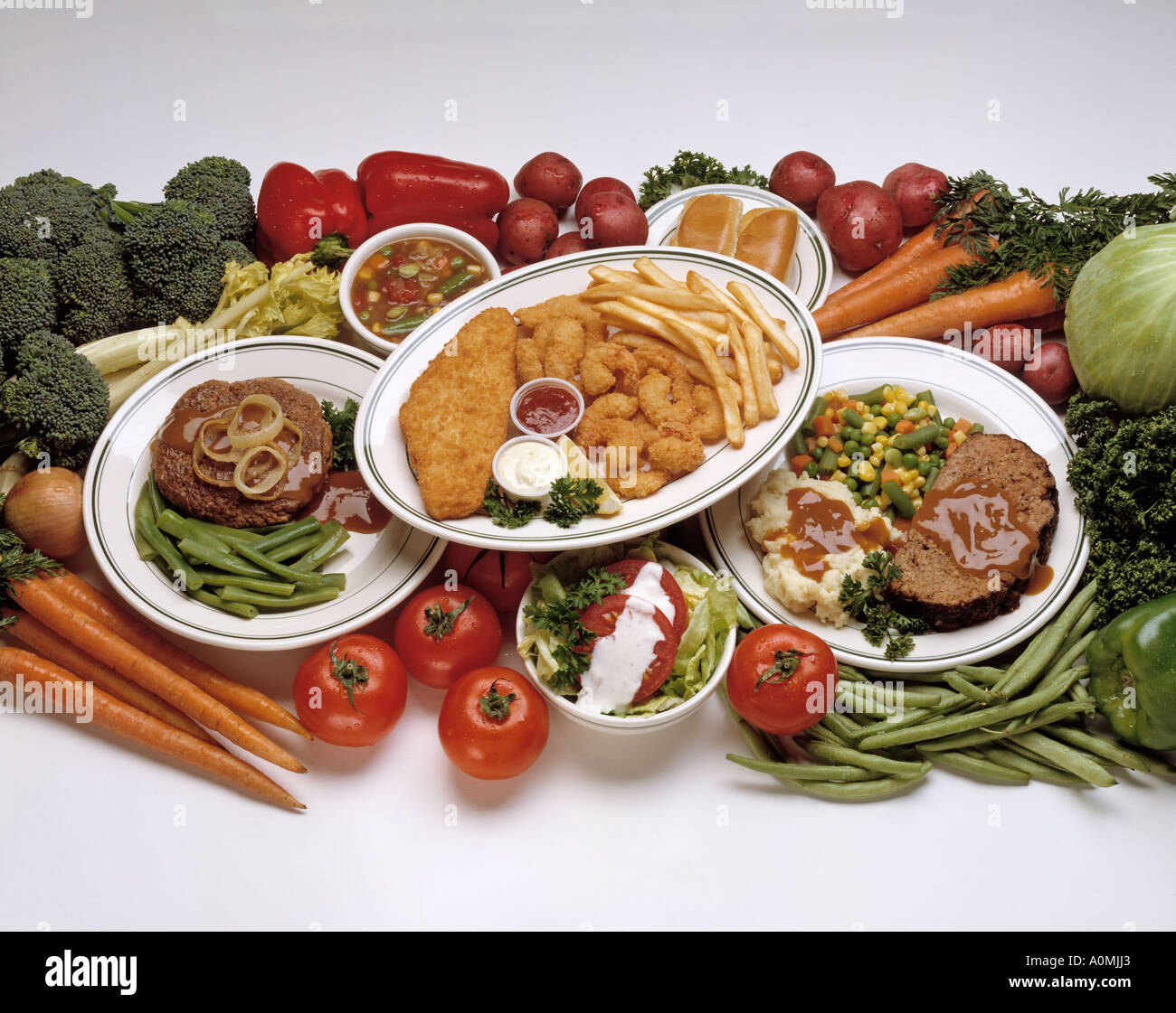 3 three dinner plate platters salisbury steak meat loaf meatloaf filet ...