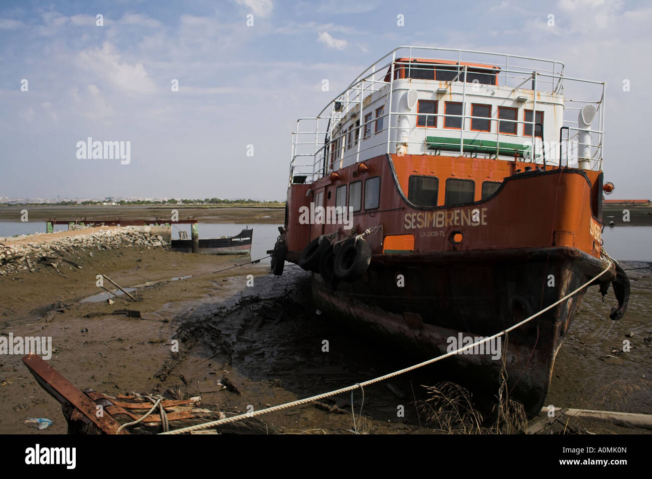 Cacilheiro, a traditional Tagus river ferry that connects Lisbon to the ...