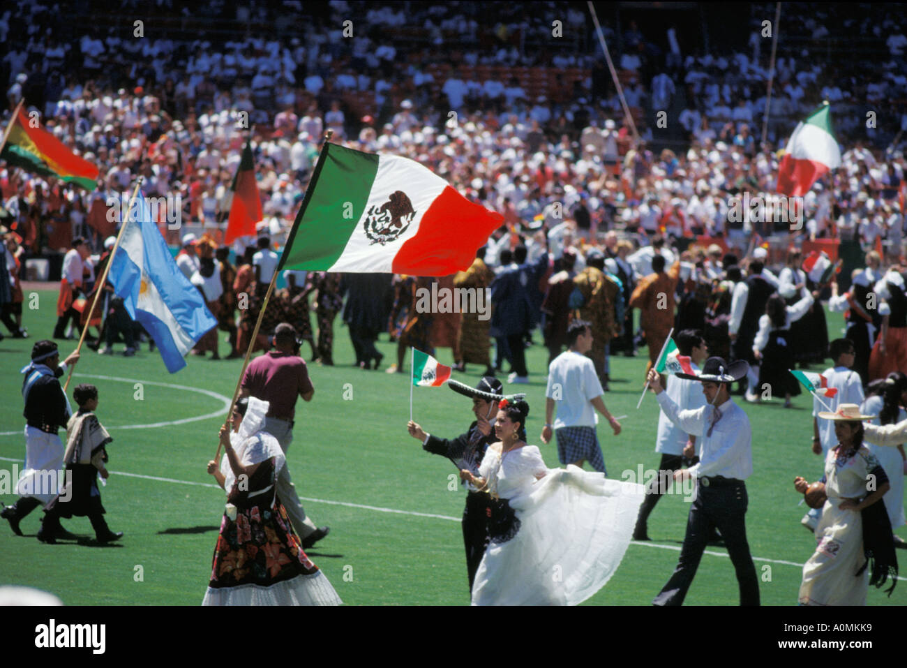 stadium display united nations multi ethnic groups flags half time show ...