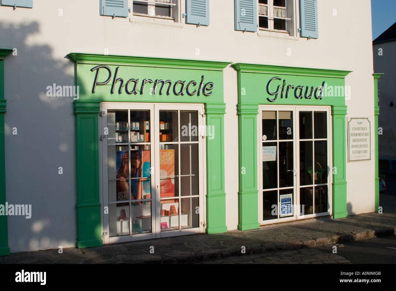 French pharmacy in typical architecture from the island of Noirmoutier ...