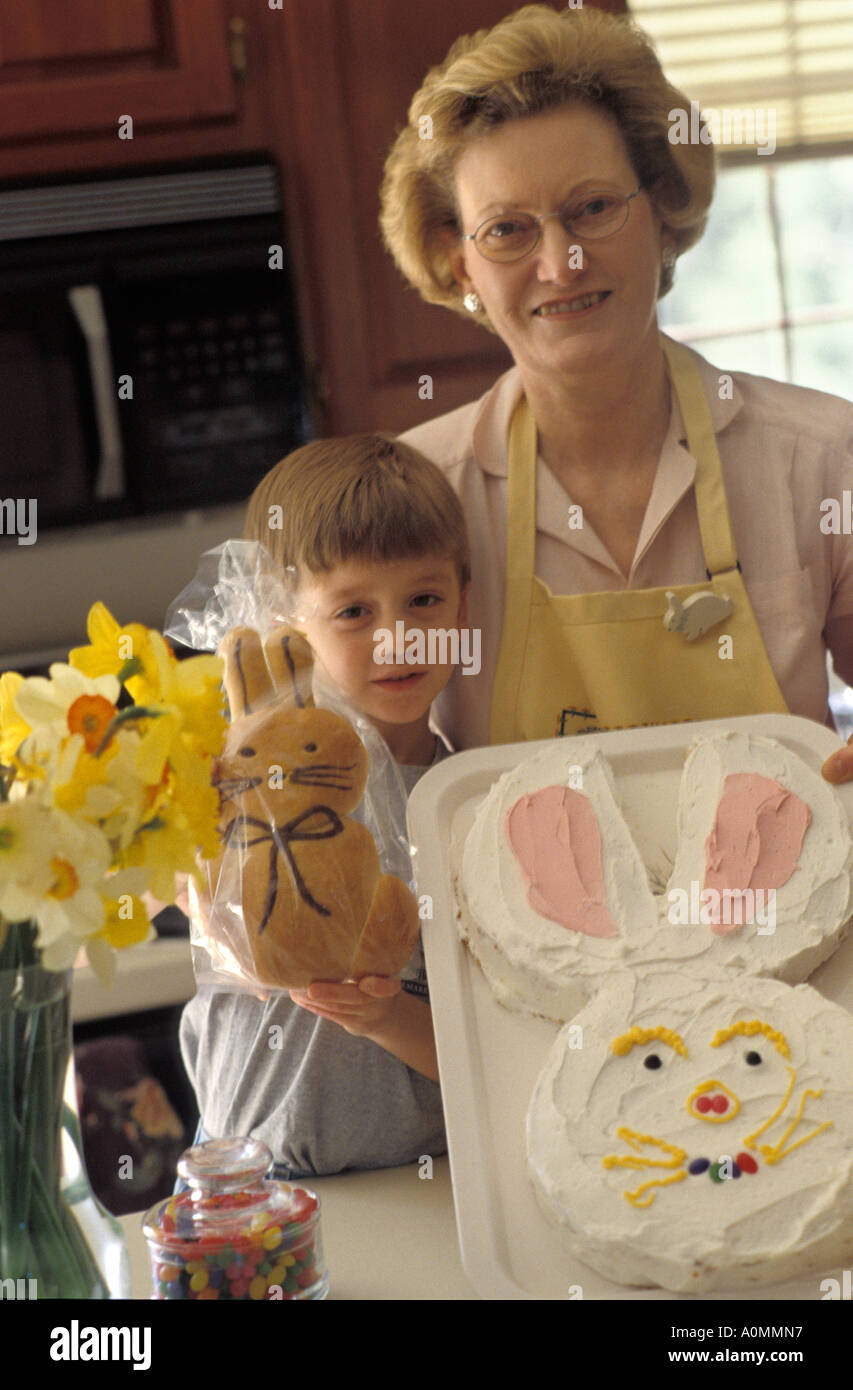 grandma grandmother grandson display Easter Bunny cake family tradition ...