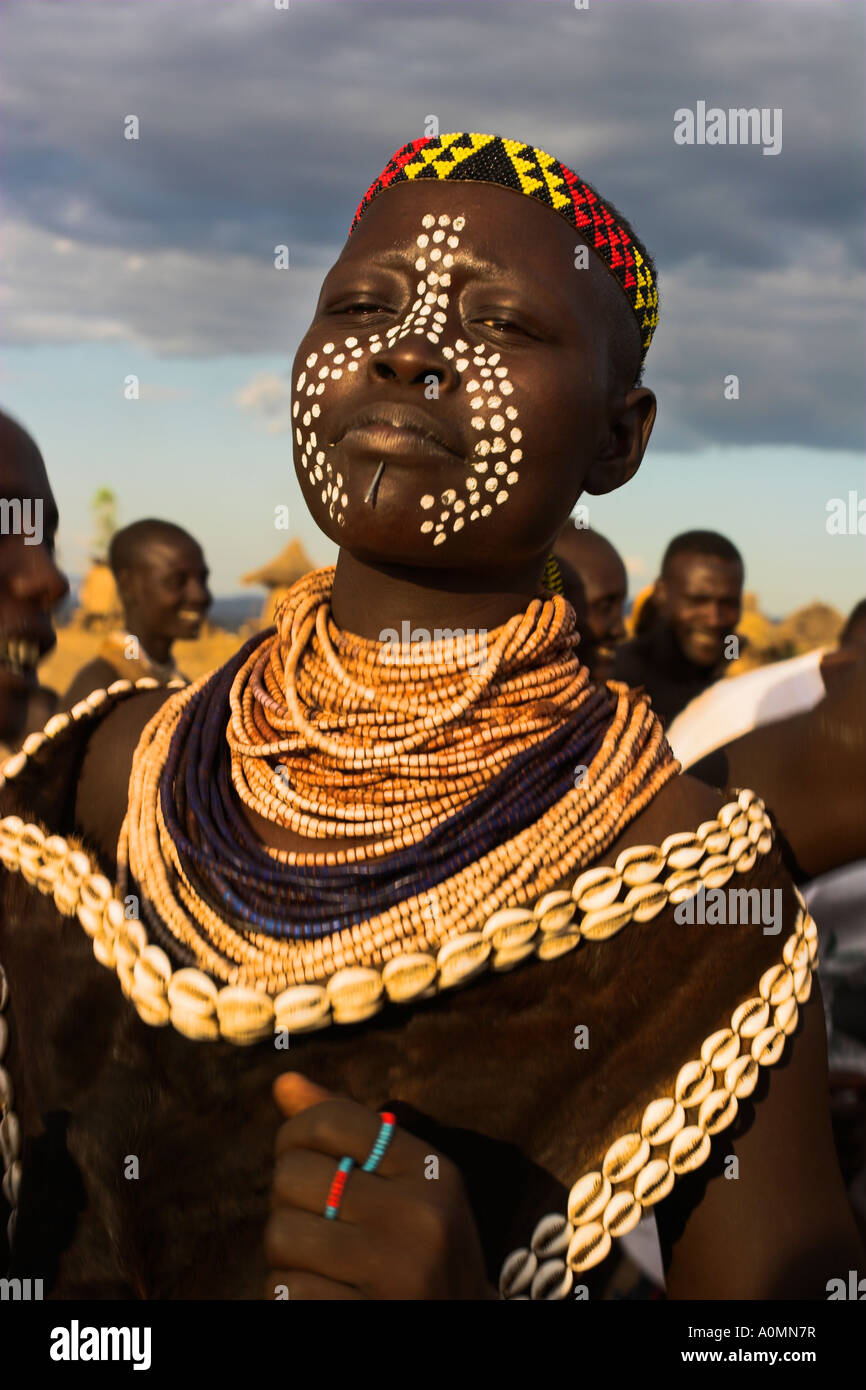 ETHIOPIA Lower Omo valley Kolcho village Karo people with body painting ...
