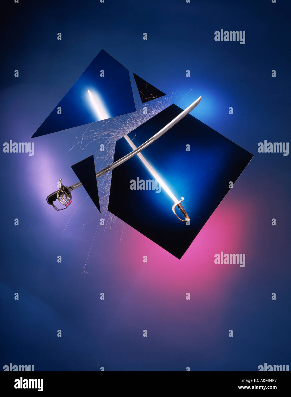 still life sword cuts slices through photograph of sword copy space ...