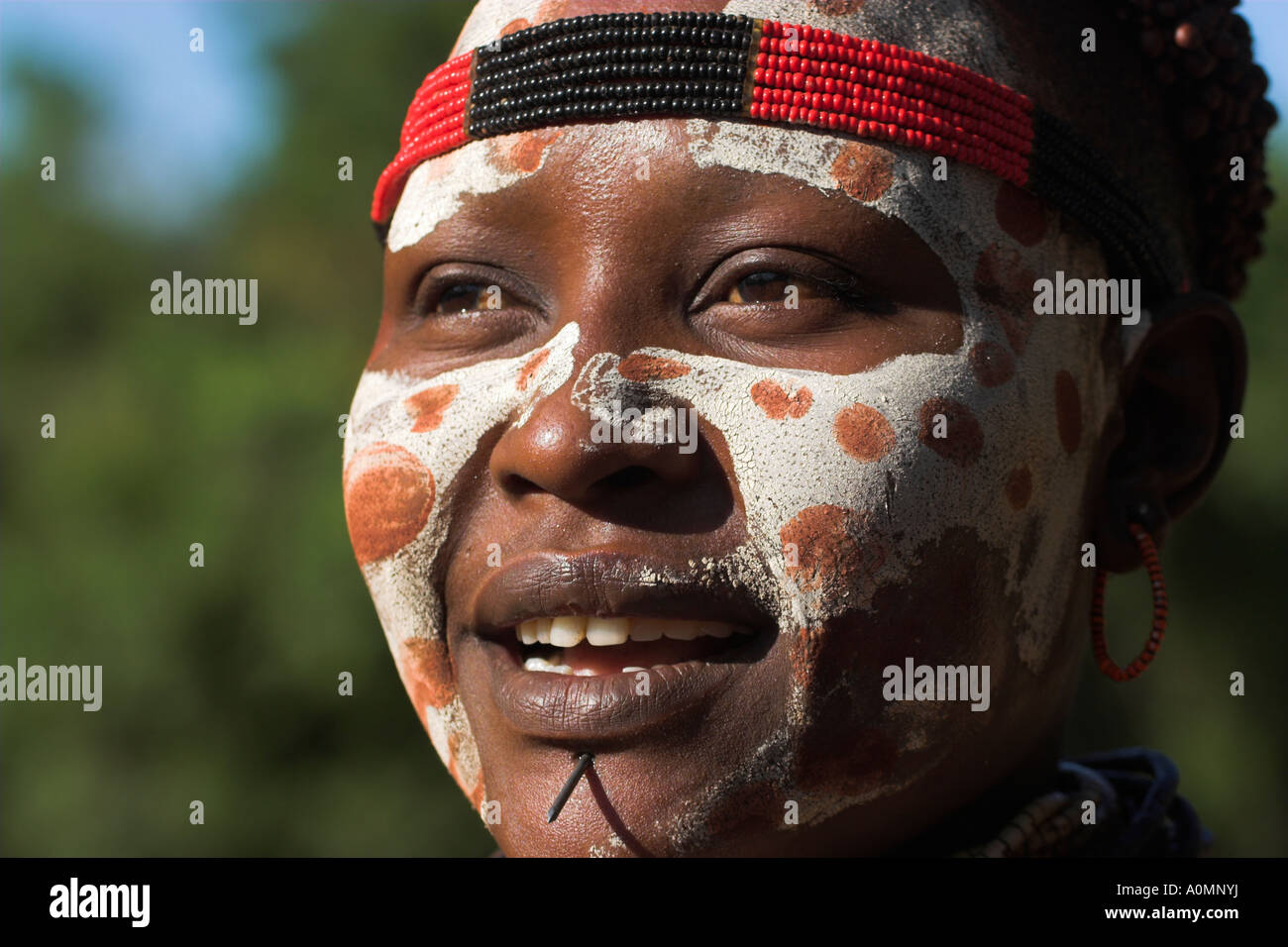 Woman of the tribe of the karo with face painting hi-res stock ...