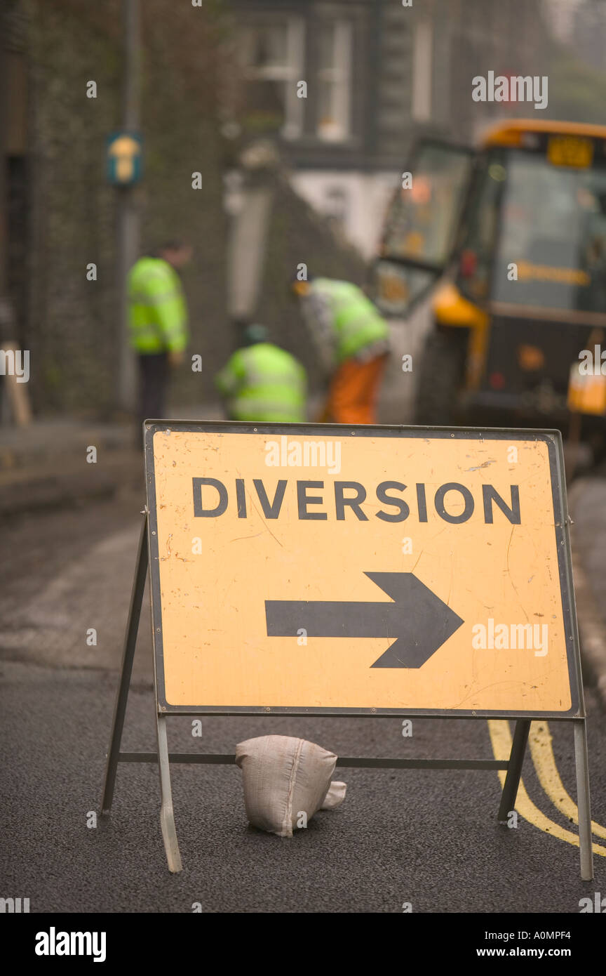 a diversion sign during resurfacing works in ambleside Stock Photo - Alamy