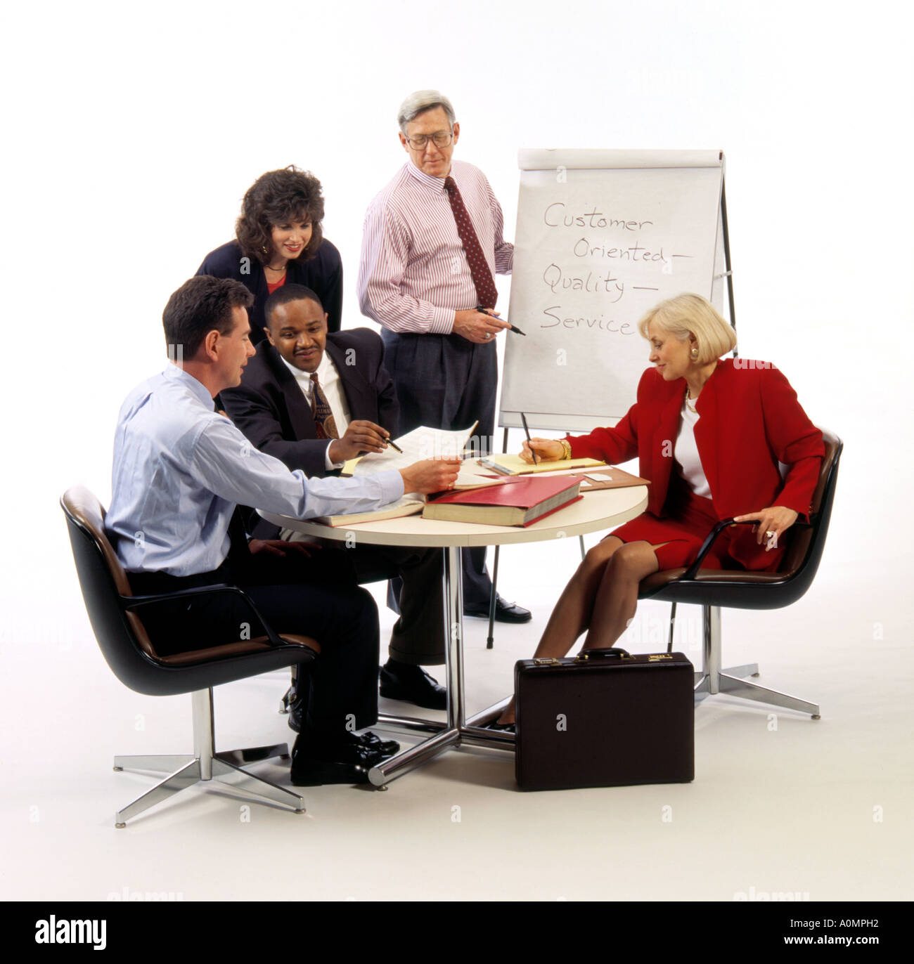 business meeting white background flip chart copy space Stock Photo - Alamy