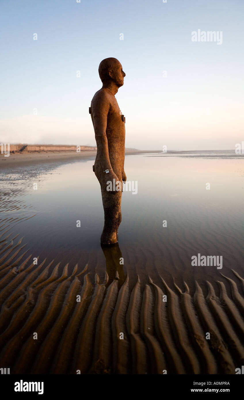 Antony Gormley Another Place Statue on Crosby Beach ,Merseyside Stock ...