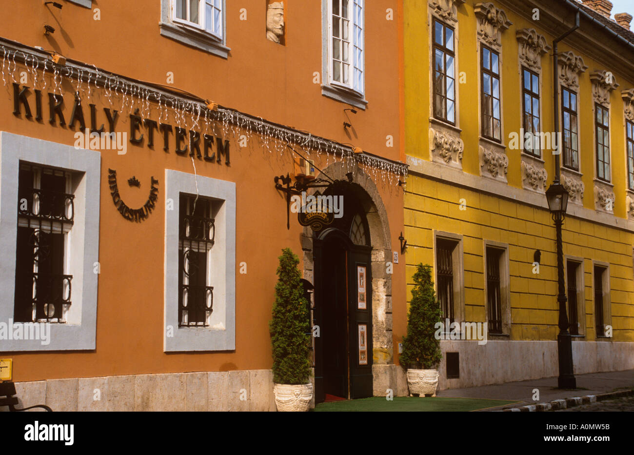 Restaurant and Colourful Houses Buda Old Town Budapest Hungary Stock ...