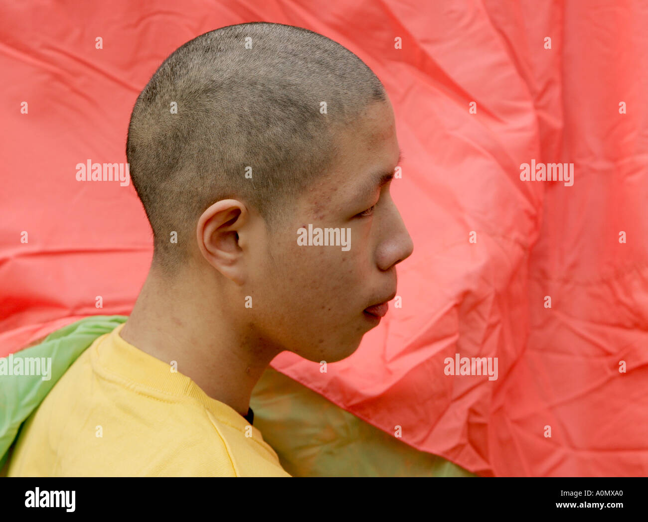 Buddhist young man skin head Asia Chinese boy New Year celebration ...