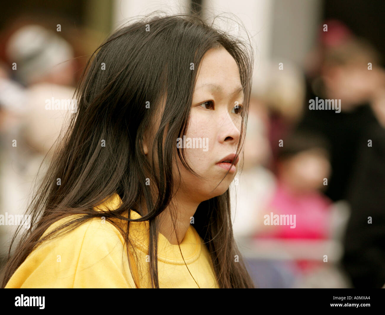 Chinese girl young lady female people women person concentrated ...