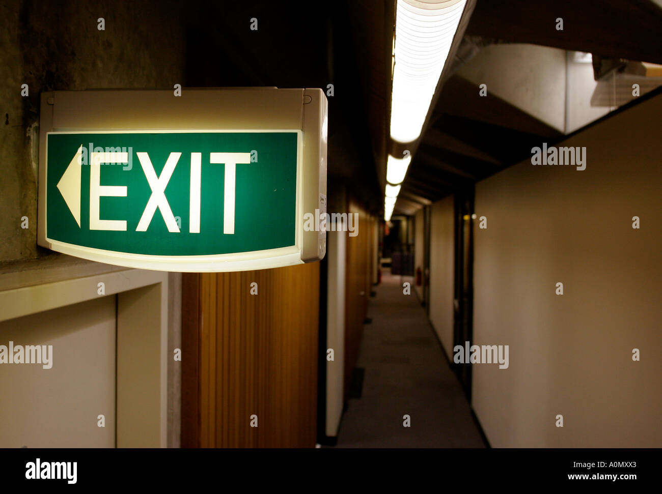 Exit sign in a high rise office block Stock Photo - Alamy
