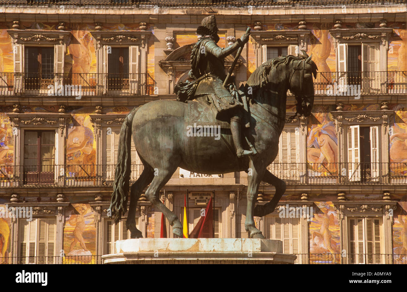 Plaza Mayor Felipe II statue Madrid Spain Stock Photo - Alamy