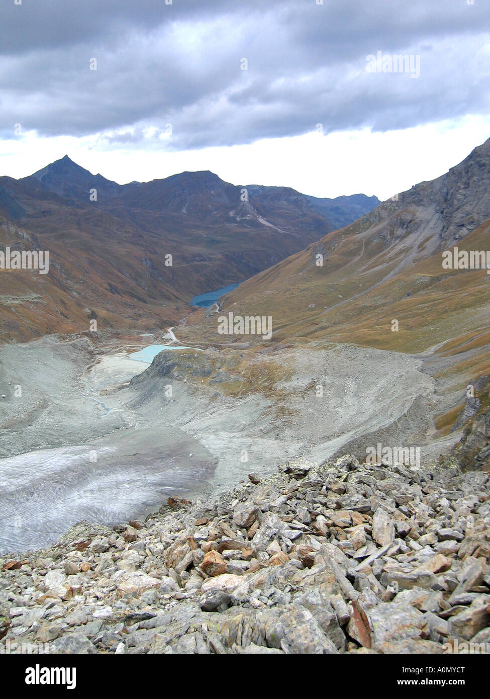 SWITZERLAND A dry glacier and lateral moraine near Arolla in the Swiss ...