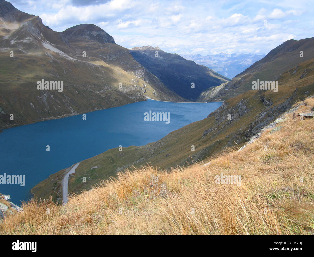 LAC DE MOIRY lake and dam in Grimentz, Switzerland, completed in 1958 ...