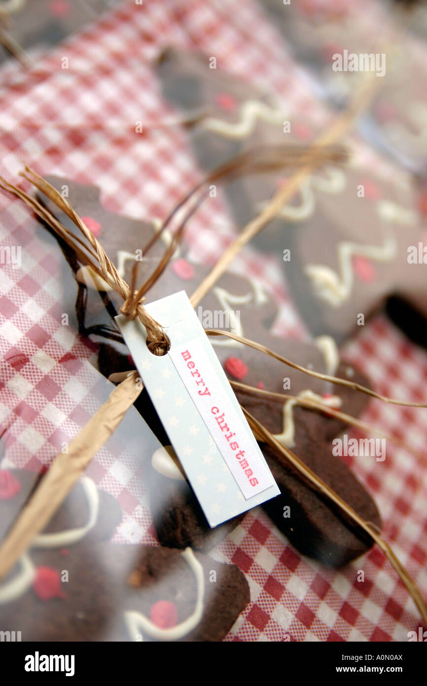 Christmas tree shaped biscuits wrapped in cellophane as a gift Stock ...