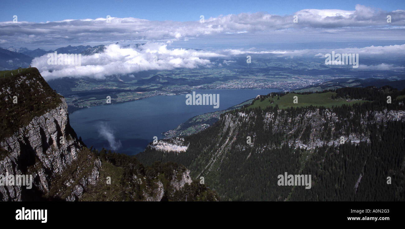 Lake Thun and the Justistal valley in Switzerland, viewed from a ...