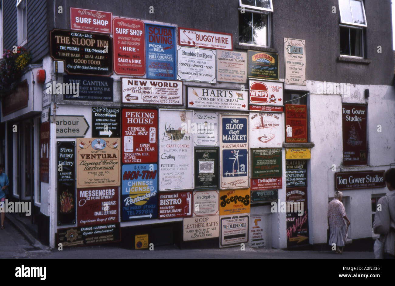 The advertising wall Fore Street St Ives Cornwall England pre Tate pre ...
